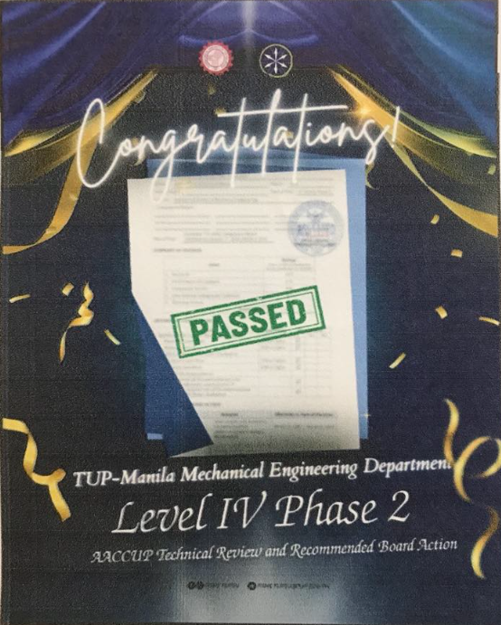 TUP-Manila Mechanical Engineering Department Earns Level IV Phase 2 ...